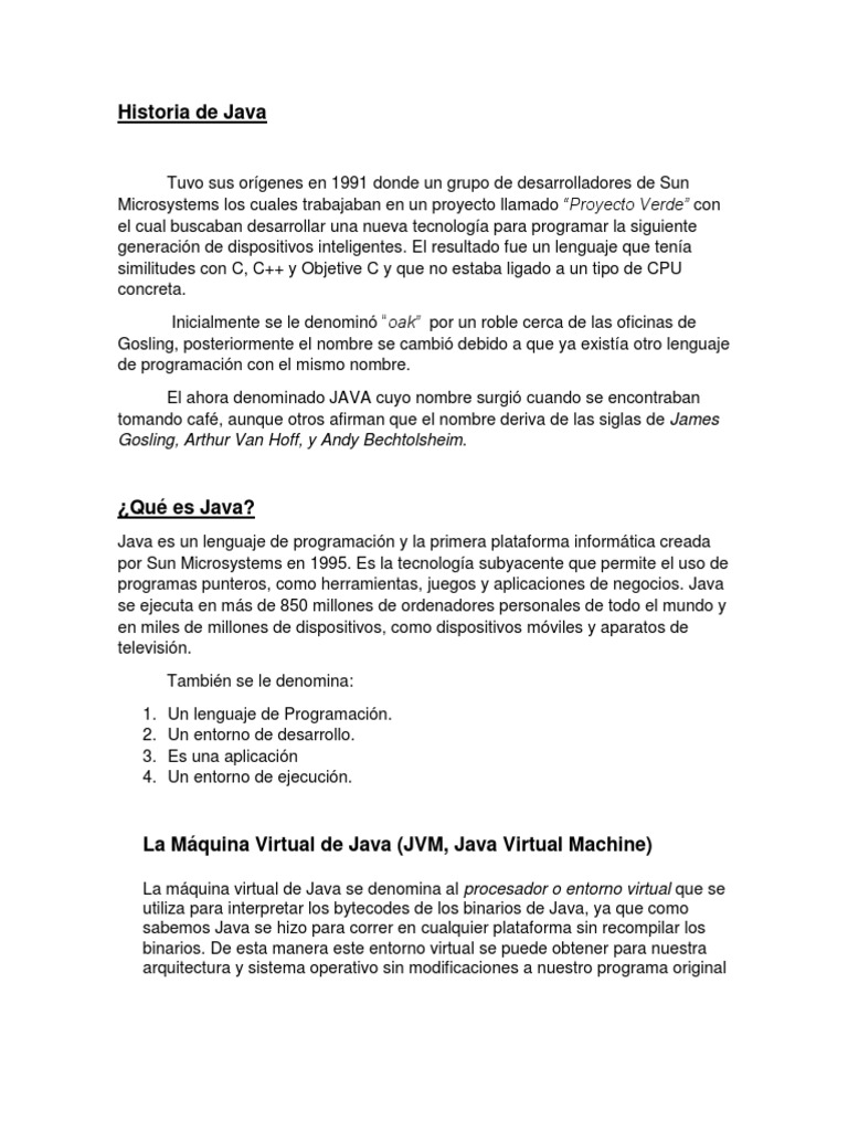 Historia de Java | PDF | máquina virtual de Java | Java (lenguaje de ...