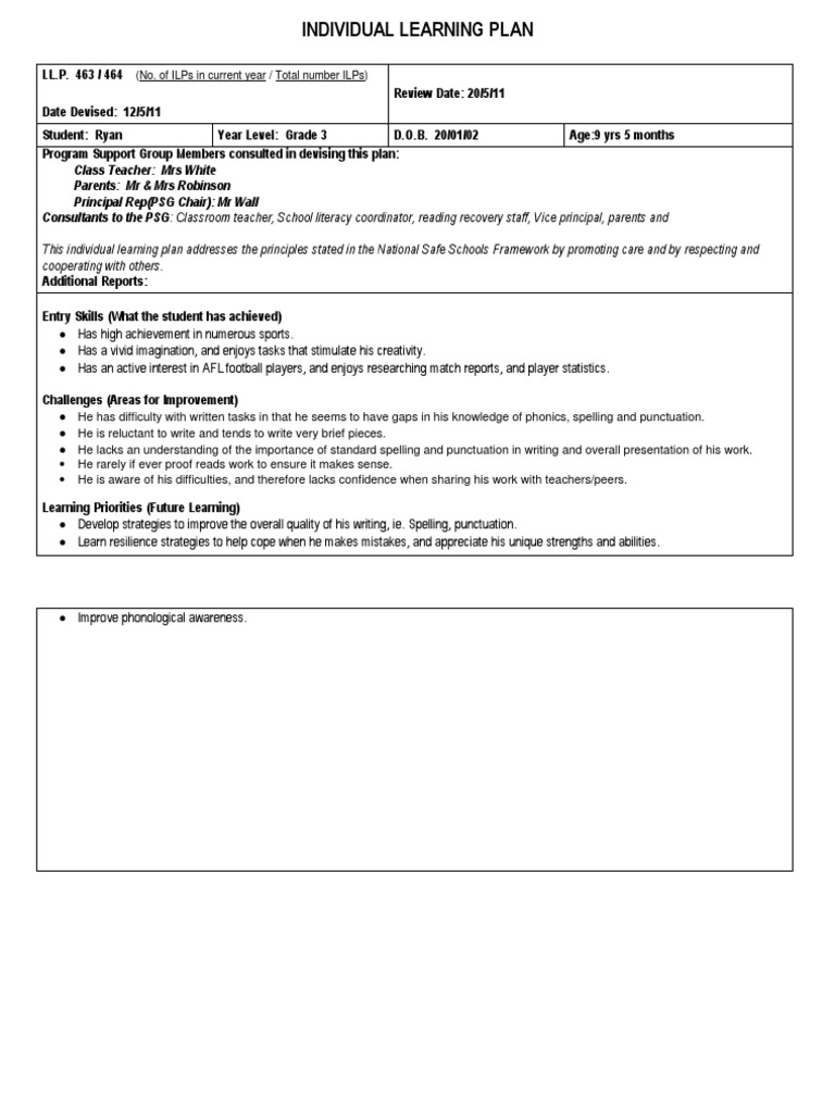 ILP - Template | PDF | Proofreading | Applied Psychology