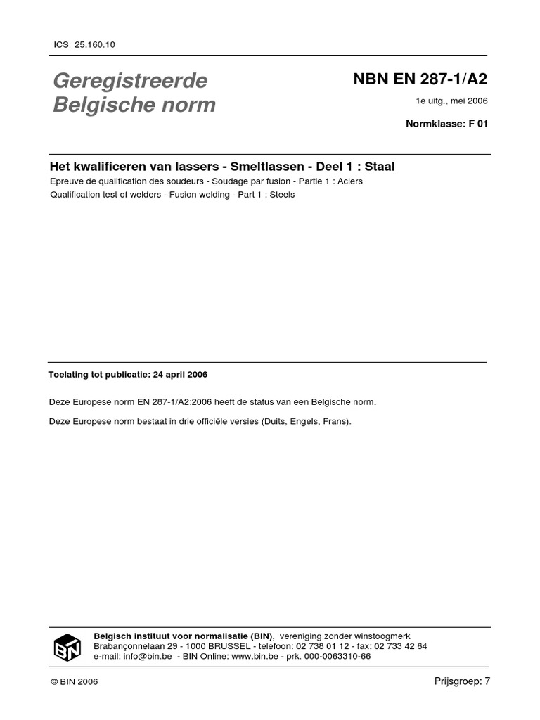 EN 287-1 - 2004 - A2-2006 (NBN) (E) - Vervallen | PDF | Reference ...