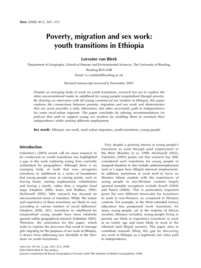 Poverty Migration And Sex Work Youth Transitions In Ethiopia Pdf