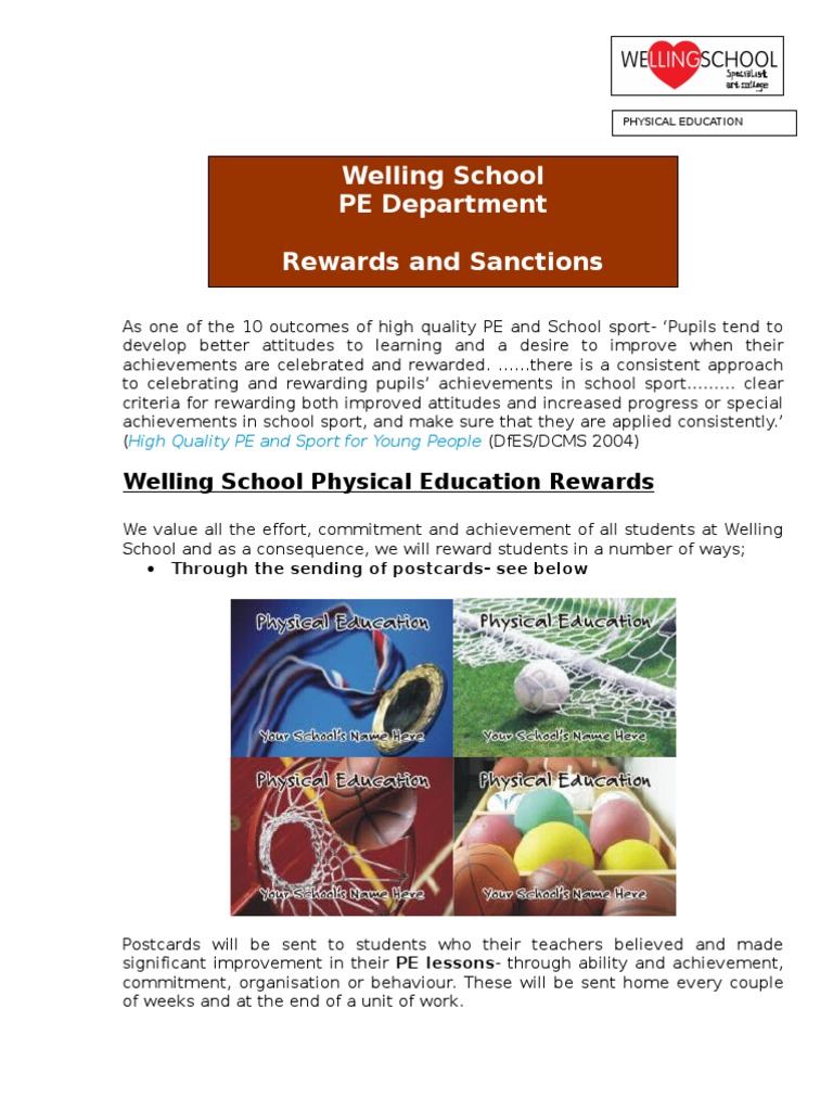 Pe Dept Rewards Policy | PDF | Physical Education | Sports