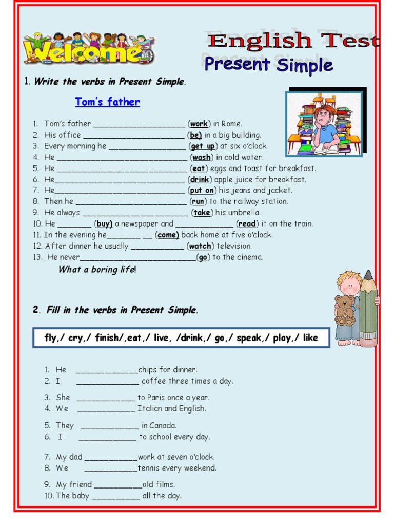 Tom's Father: Write The Verbs in Present Simple | PDF