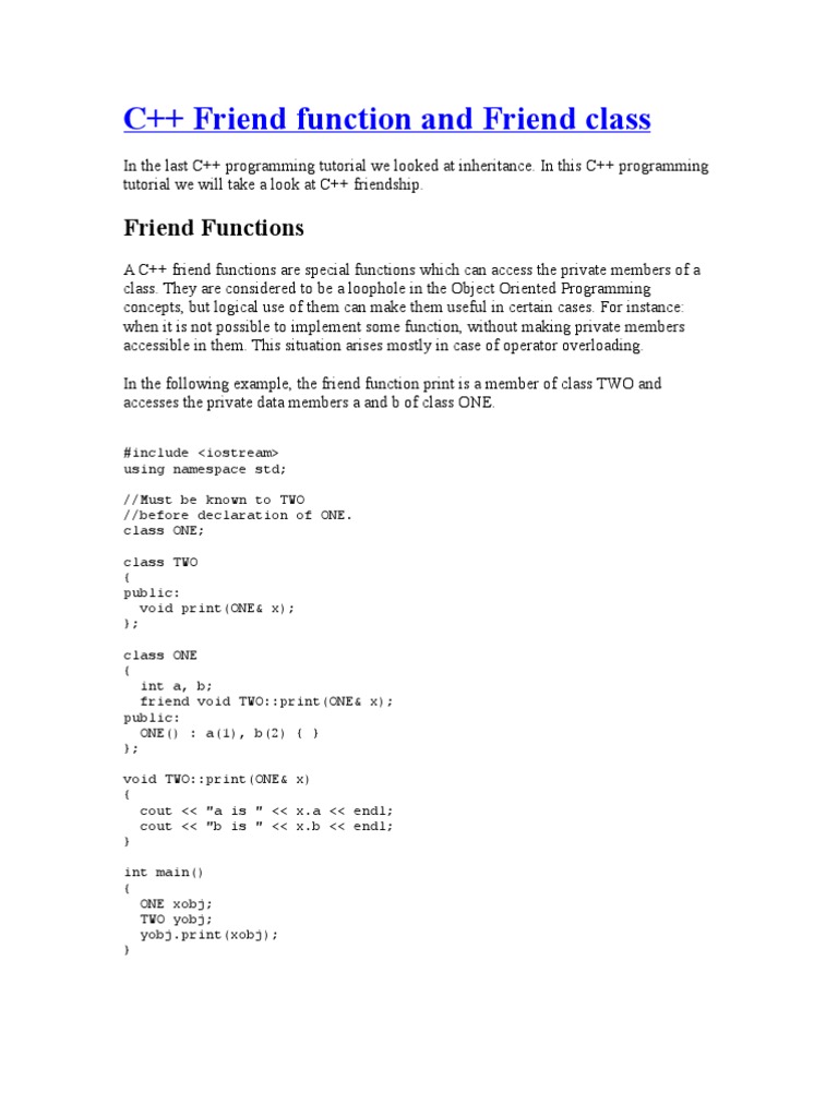 C++ Friend Fuction | PDF | C++ | Class (Computer Programming)