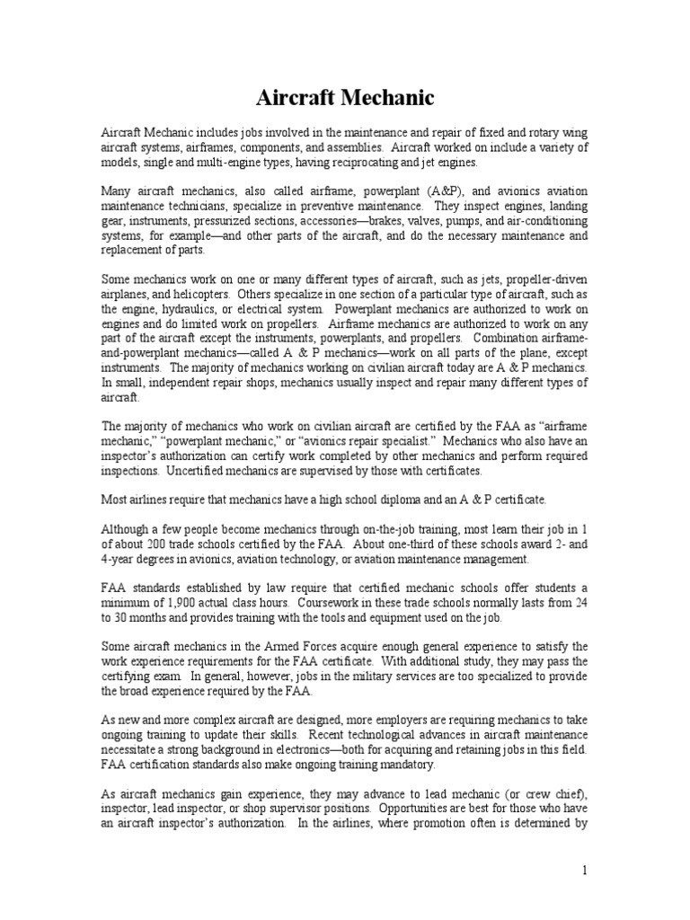 Aircraft Mechanic | PDF | Aircraft | Aviation