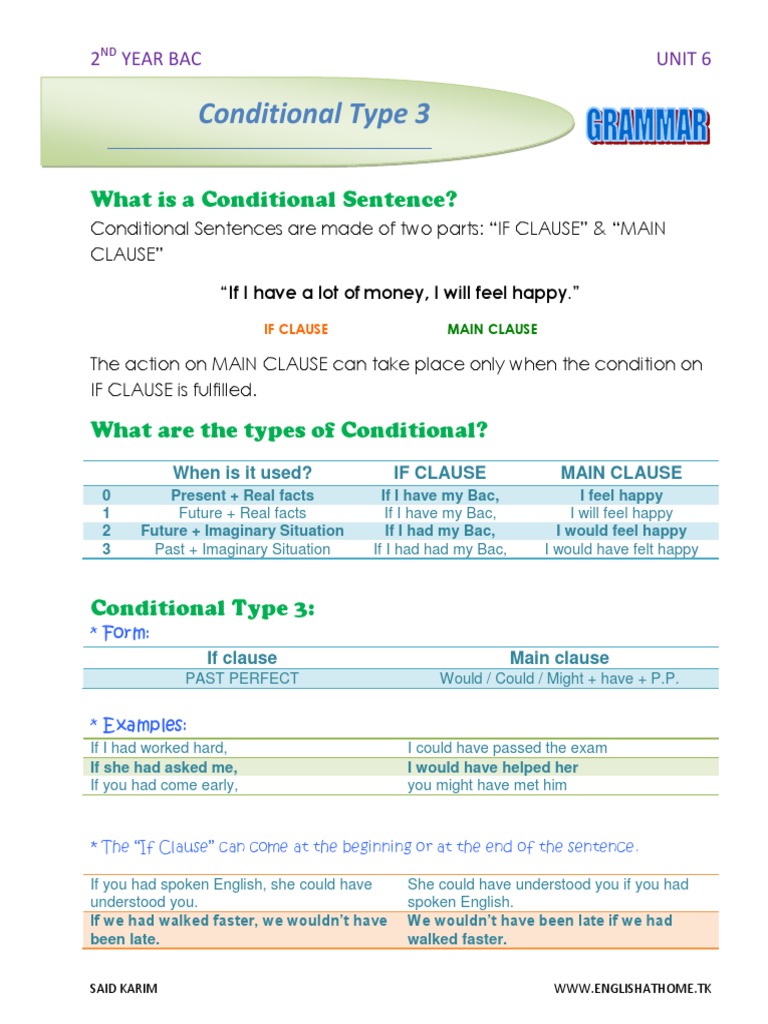 conditional type 3 - 2bac - unit 6 - gramm | Sentence (Linguistics ...