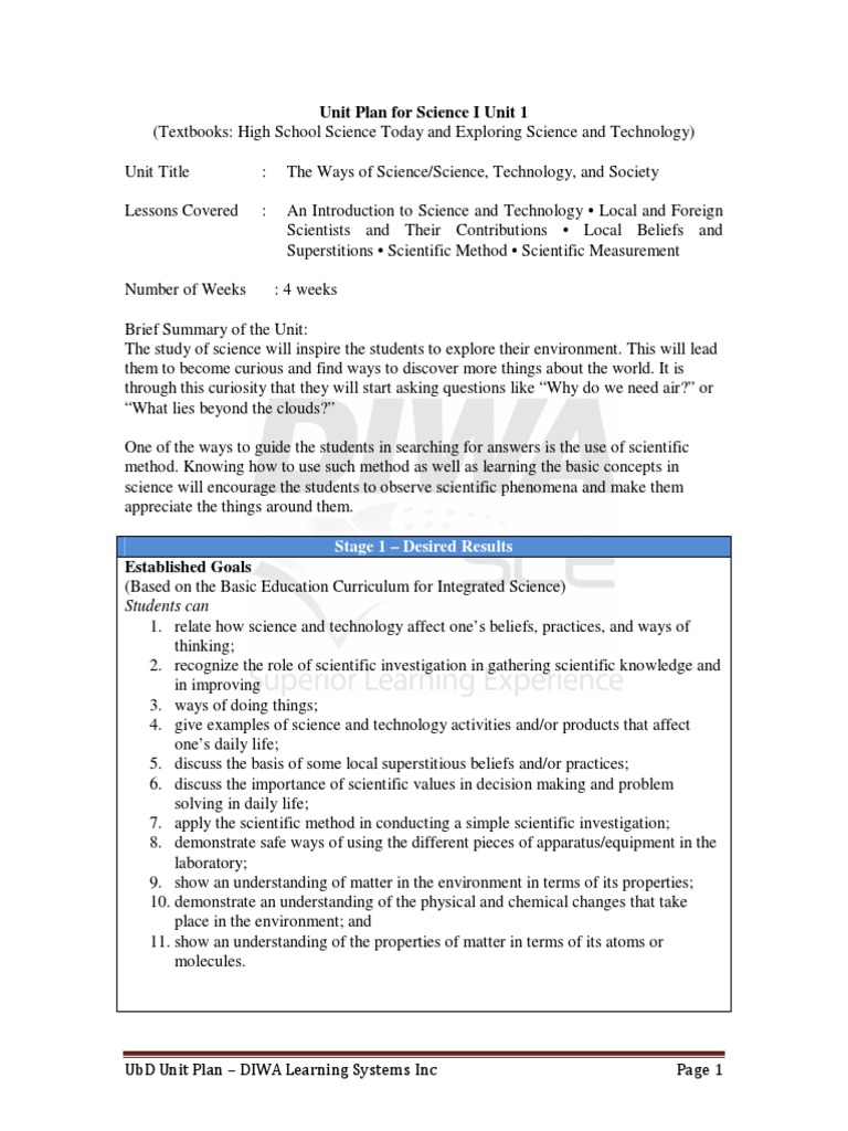 Ubd Lesson Plan | PDF | Scientific Method | Experiment