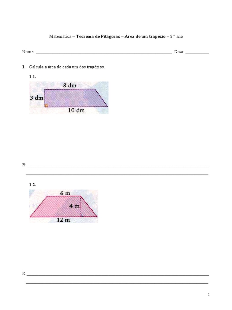 Teorema de Pitágoras - Área de um trapézio - Matemática - 8.º ano