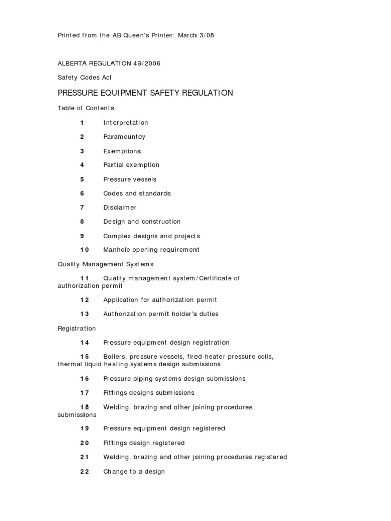 Pressure Equipment Safety Regulation | PDF | Pipe (Fluid Conveyance ...
