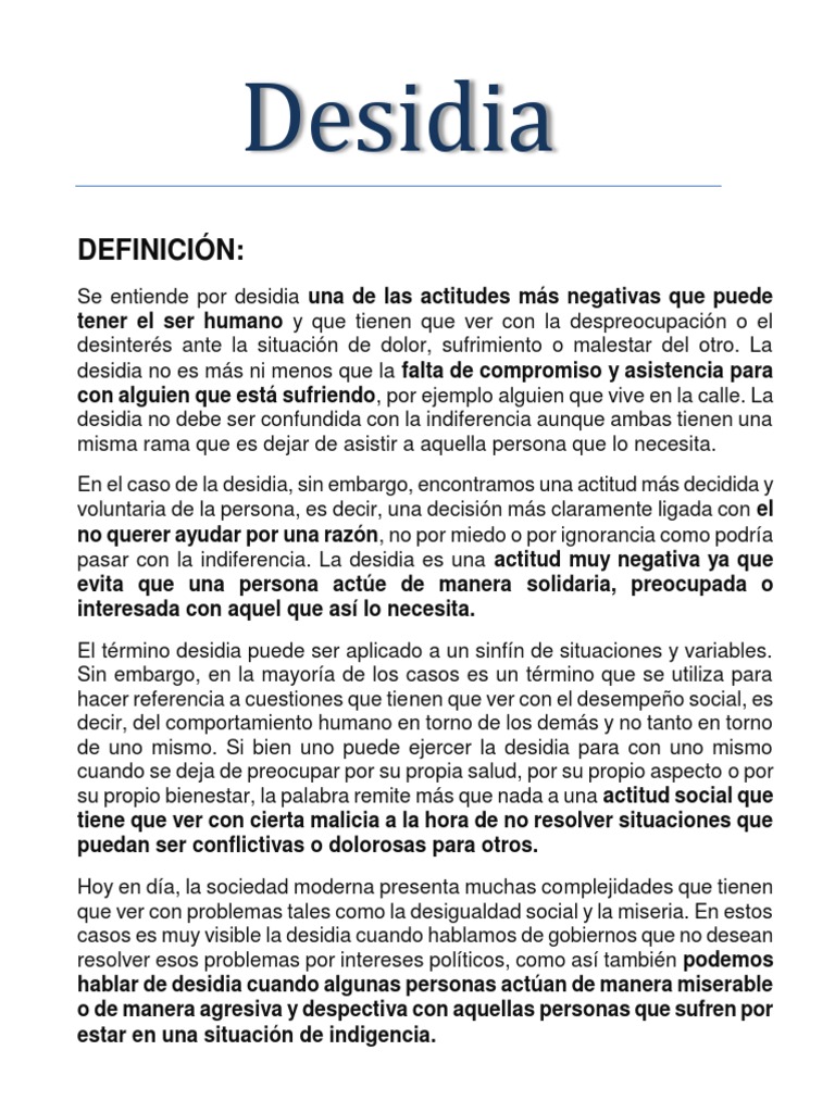 LA DESIDIA - Su Influencia y Consecuencias | PDF | Actitud (psicología ...