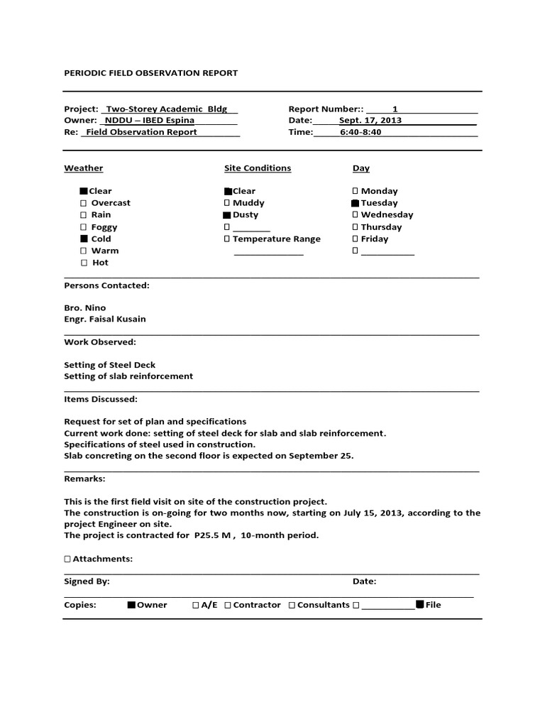 Periodic Field Observation Report | PDF