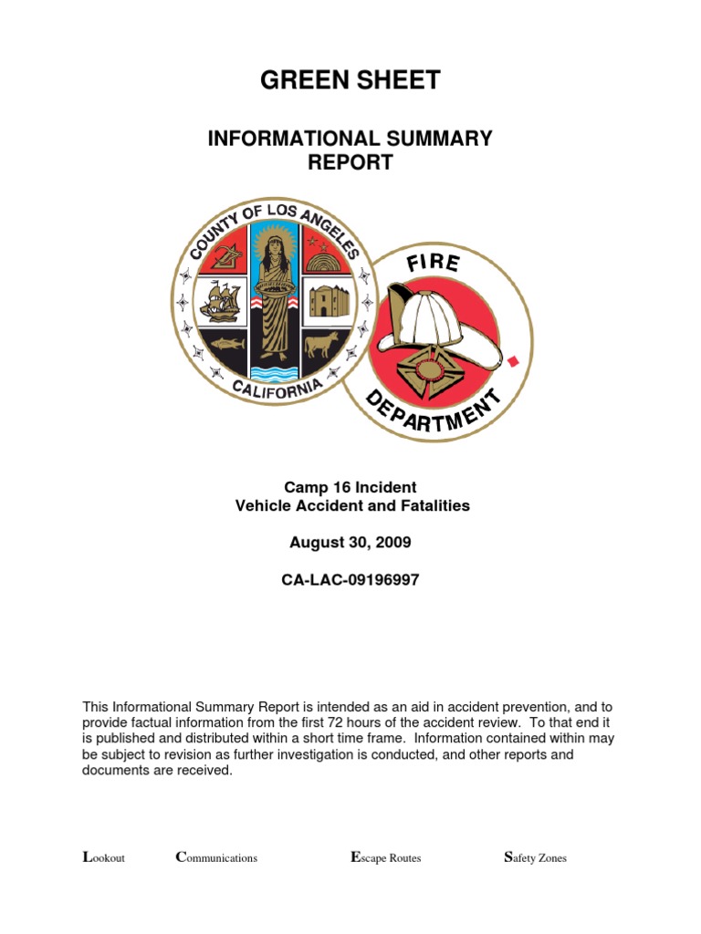 Informational Summary Report (Green Sheet) 09 CA-LAC-09196997 Camp 16 ...