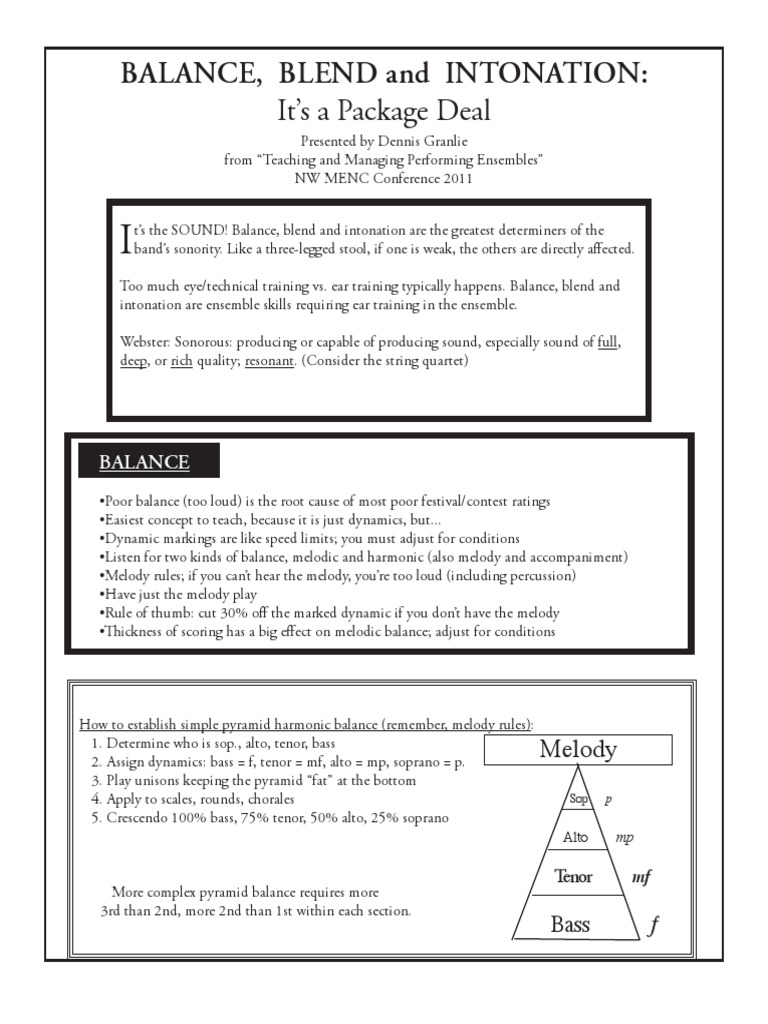 The Sound of the Ensemble: Developing Balance, Blend, and Intonation as ...