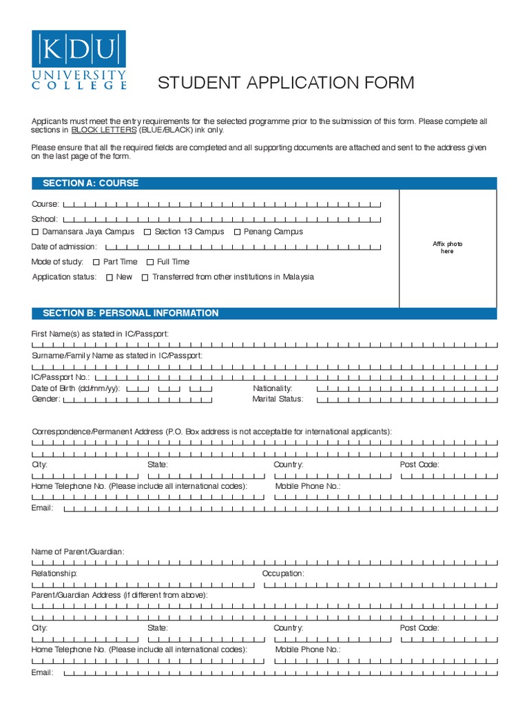 KDU UC Undergraduate Application Form | Passport | Malaysia