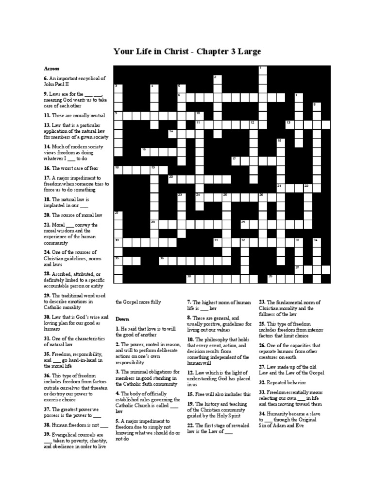 YourLifeinChrist CrosswordPuzzle Chapter3 Large | PDF