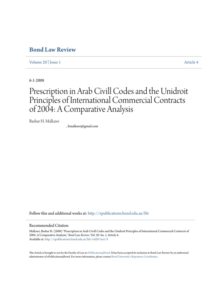 Prescription in Arab Civil Codes and The Unidroit Principles | PDF ...
