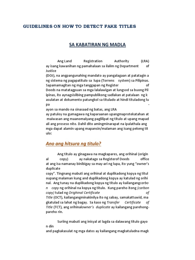 Guidelines On How To Detect Fake Titles | PDF