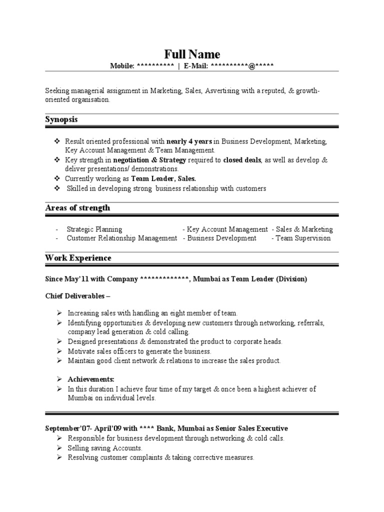 Gaurav Resume Sample Format | PDF | Sales | Marketing