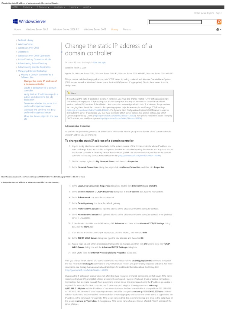 Change The Static IP Address of A Domain Controller - Active Directory | PDF | Domain Name ...