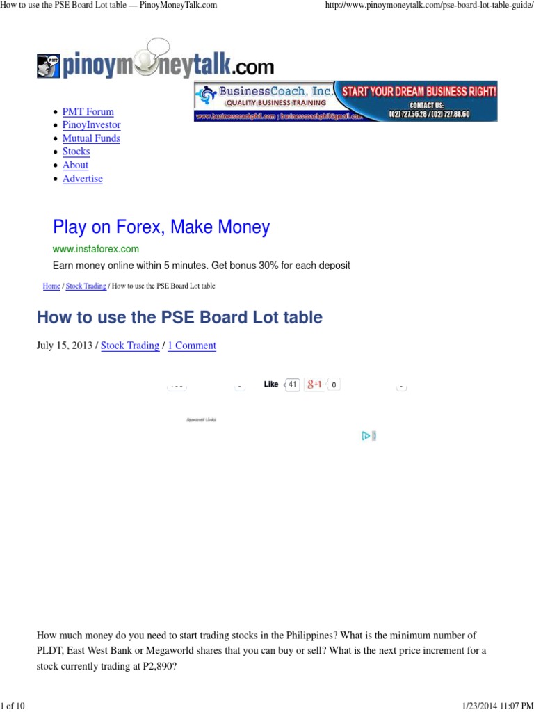 How to use the PSE Board Lot table — PinoyMoneyTalk.com | Stock Trader ...