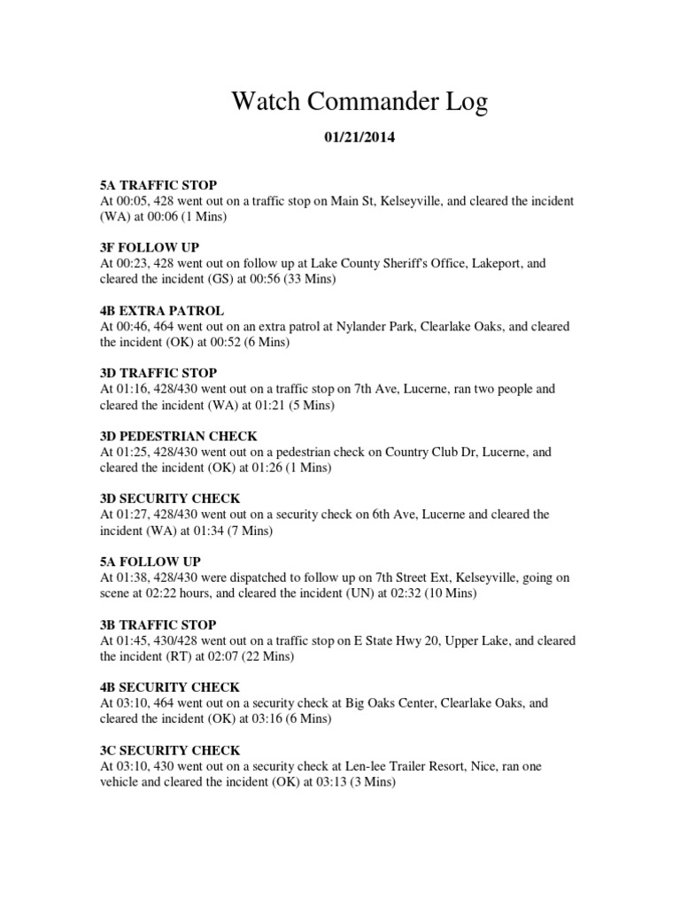Lake County Sheriff's Watch Commander Logs | PDF | Industries | Land ...