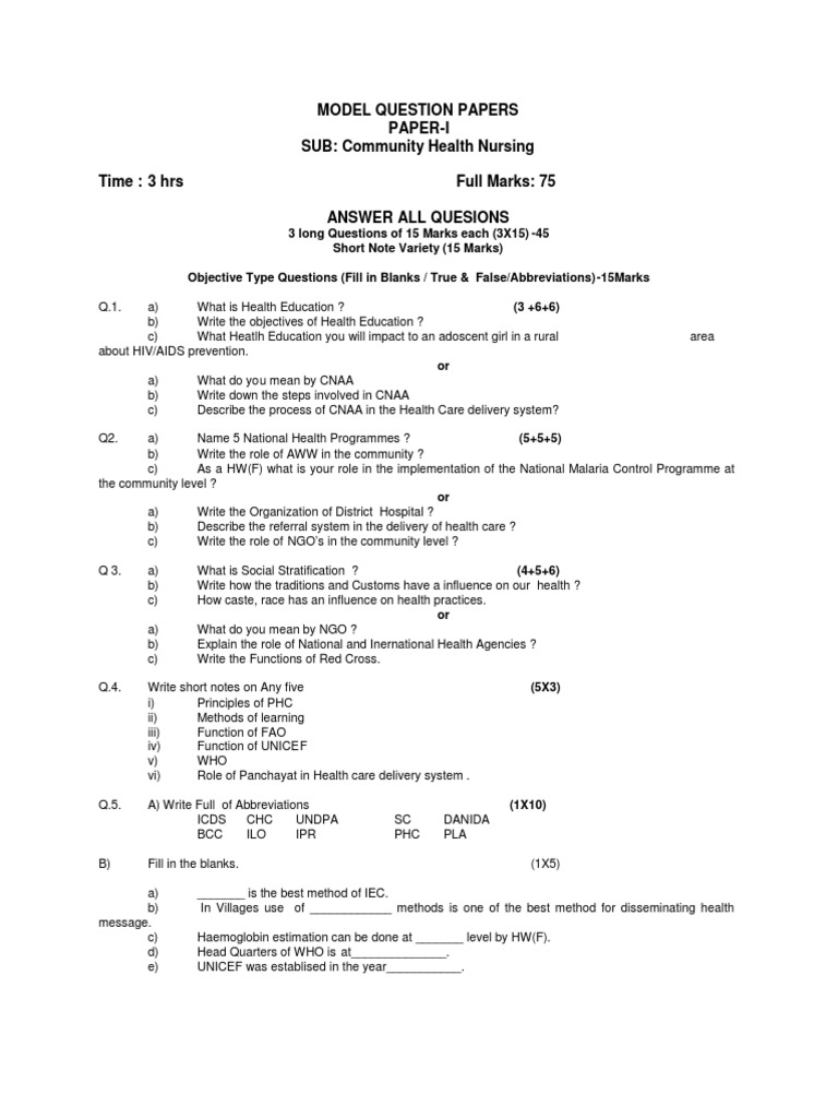Model Question Papers Anm | PDF | Measles | Childbirth