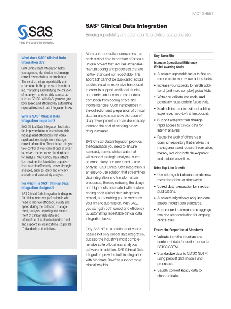 Sas Clinical Data Integration Fact Sheet | PDF | Data Analysis | Sas ...