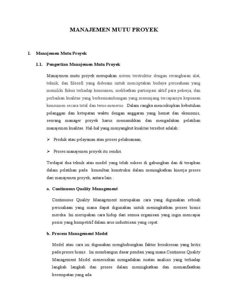 Manajemen Mutu Proyek | PDF