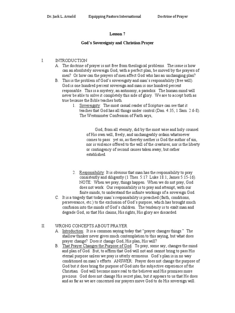 Lesson 7 God's Sovereignty and Christian Prayer: Dr. Jack L. Arnold ...