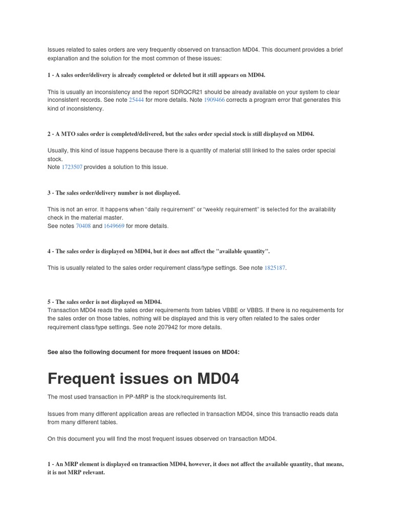 MD04 Problems With Sales Orders | PDF | Database Transaction ...