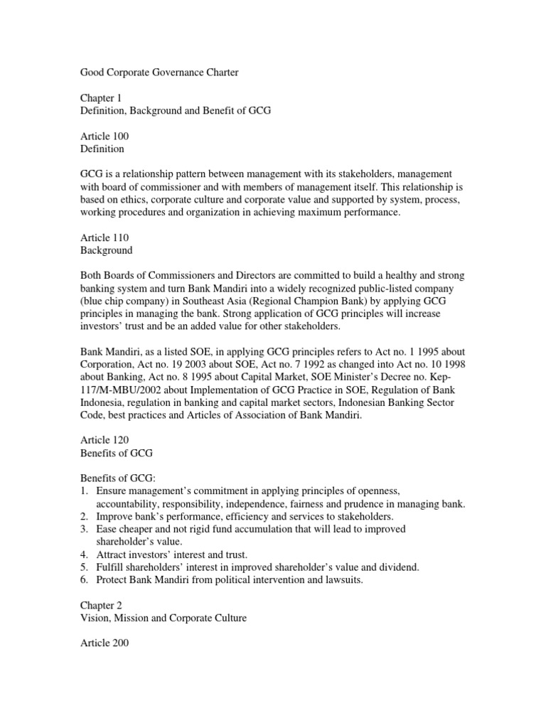 Corporate Governance Charter Overview | PDF | Board Of Directors ...