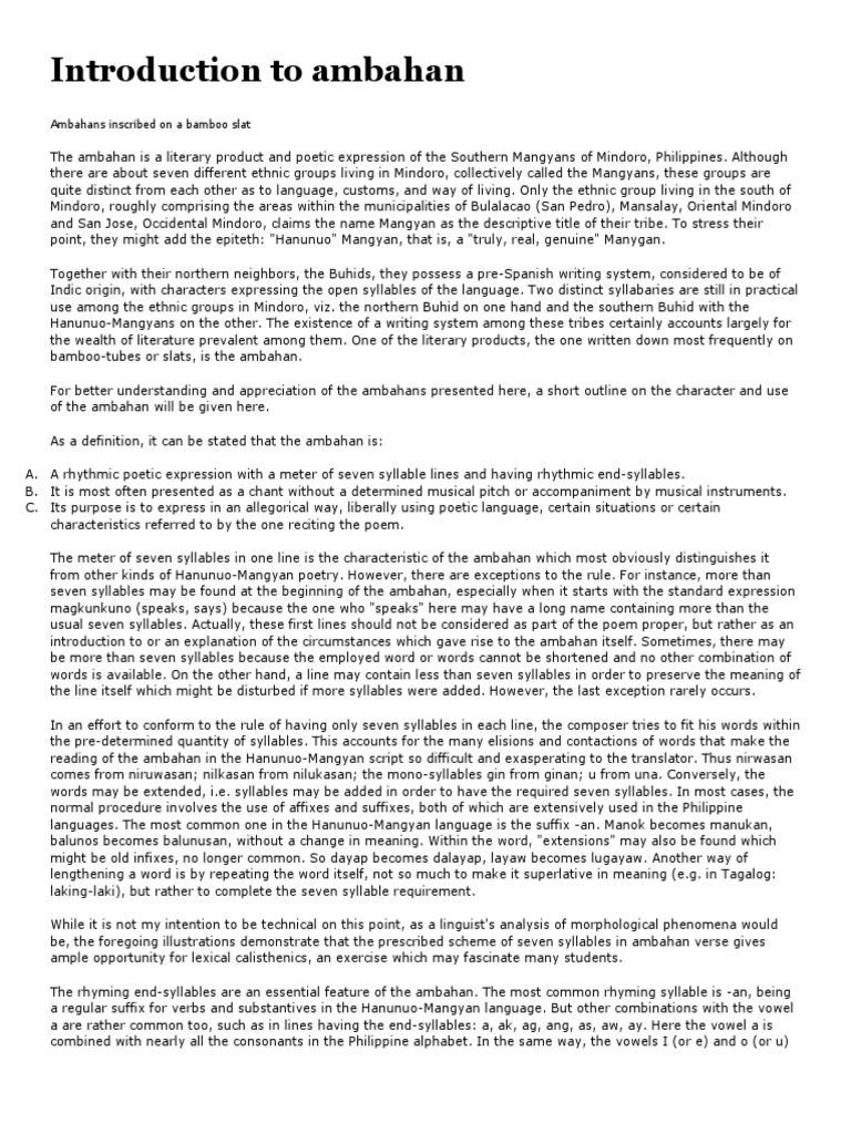 Introduction To Ambahan | PDF | Human Voice | Semiotics