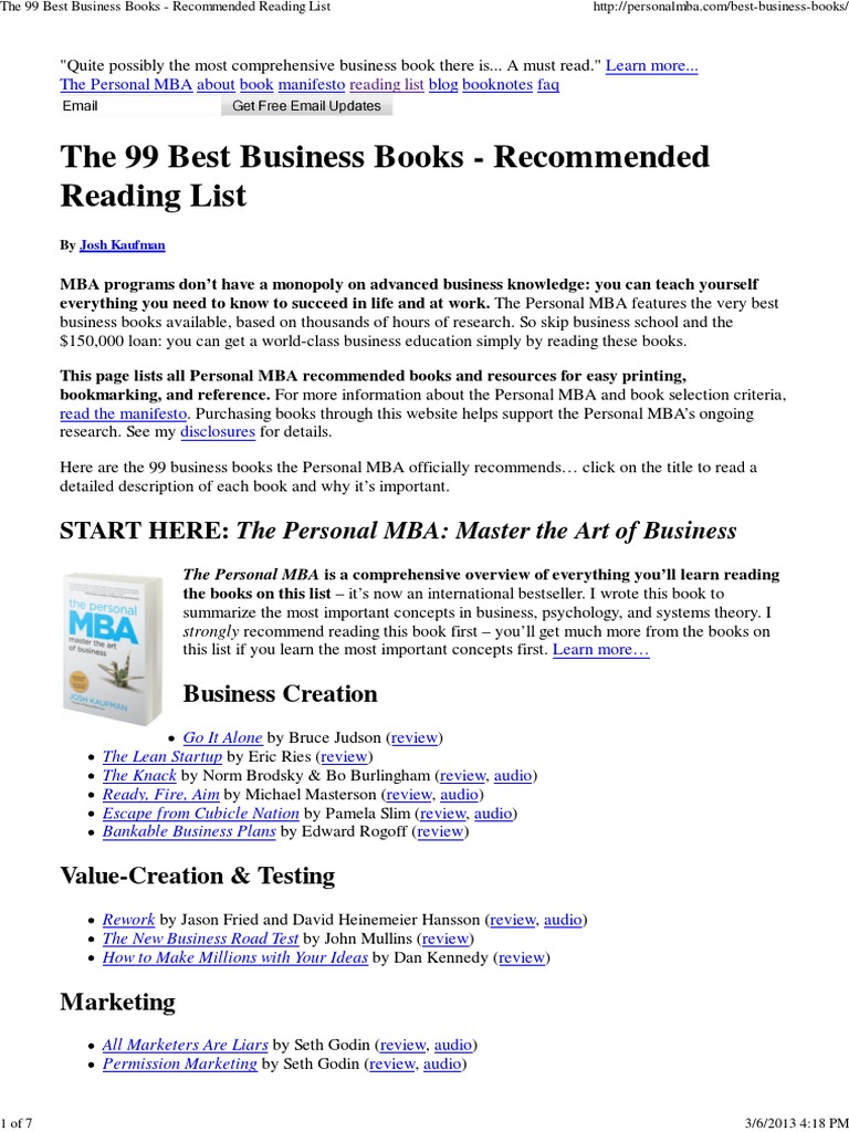 The 99 Best Business Books - Recommended Reading List | Master Of ...