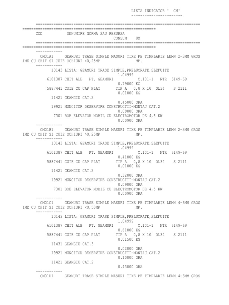 Norme Deviz - CM Geamuri | PDF