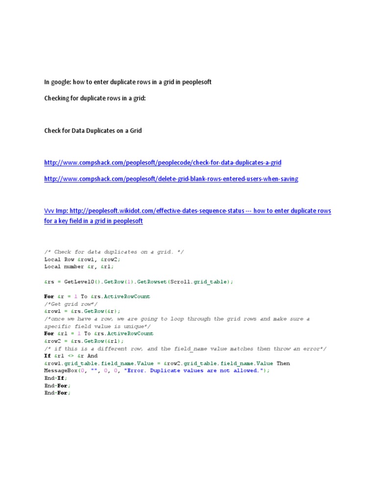 Check for Duplicates in PeopleSoft Grid | PDF | Computers