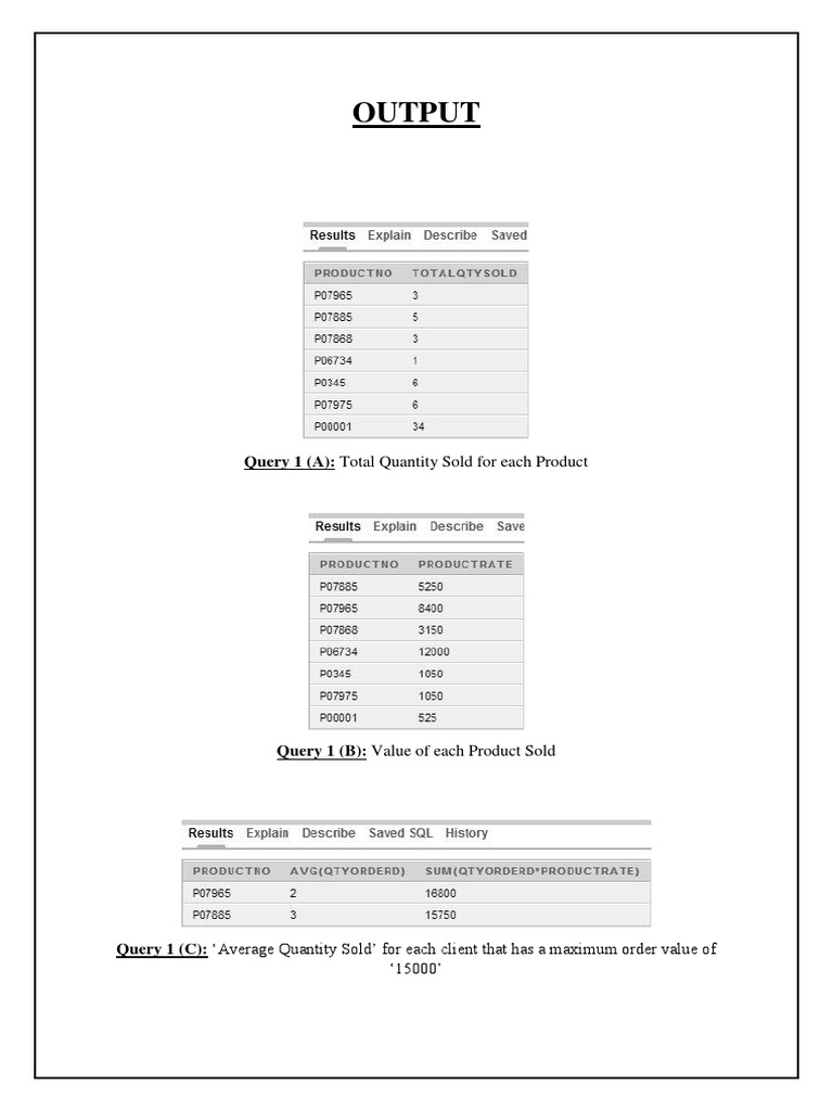 Output: Query 1 (A) : Total Quantity Sold For Each Product | PDF