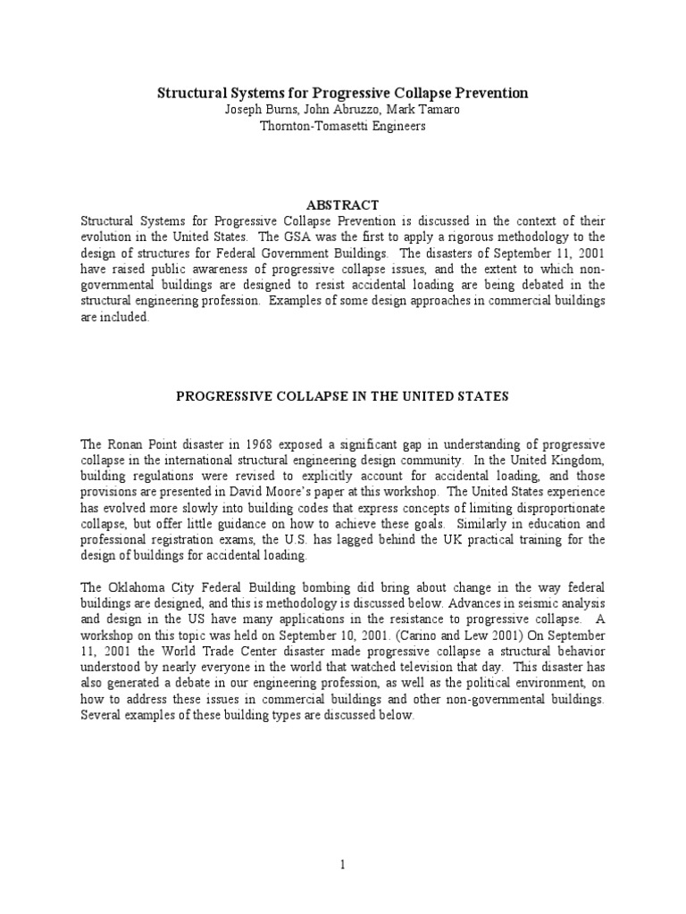 Structural Systems For Progressive Collapse Prevention | PDF | Structural Load | Column