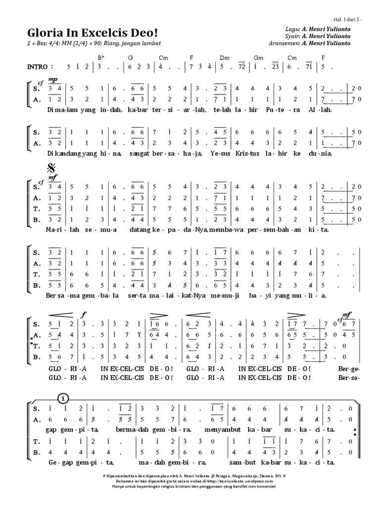 Lirik Lagu Gloria In Excelsis Deo | PDF