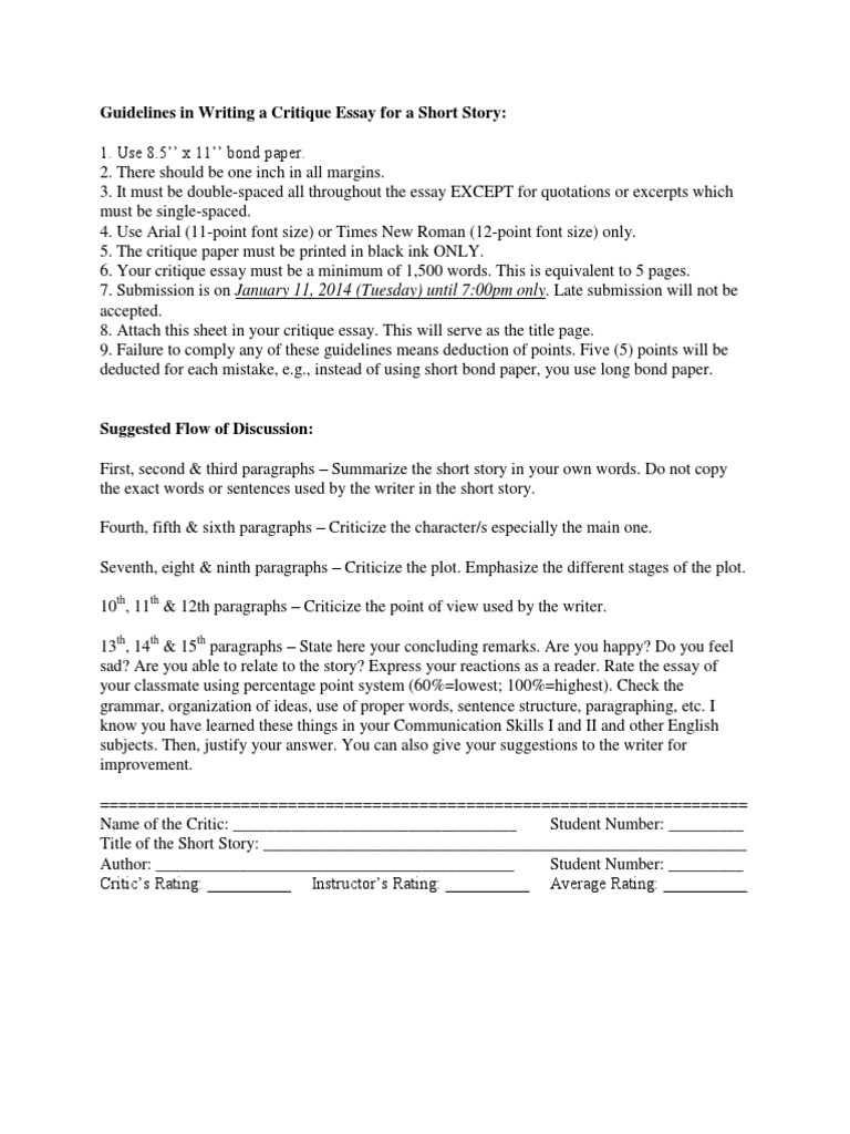 Guidelines in Writing A Critique Essay For A Short Story | PDF