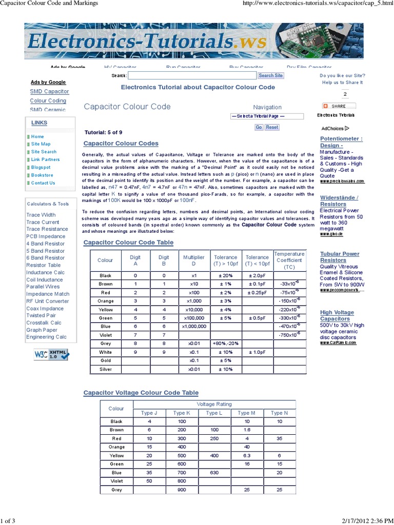 Capacitor Colour Code and Markings | PDF | Capacitor | Resistor