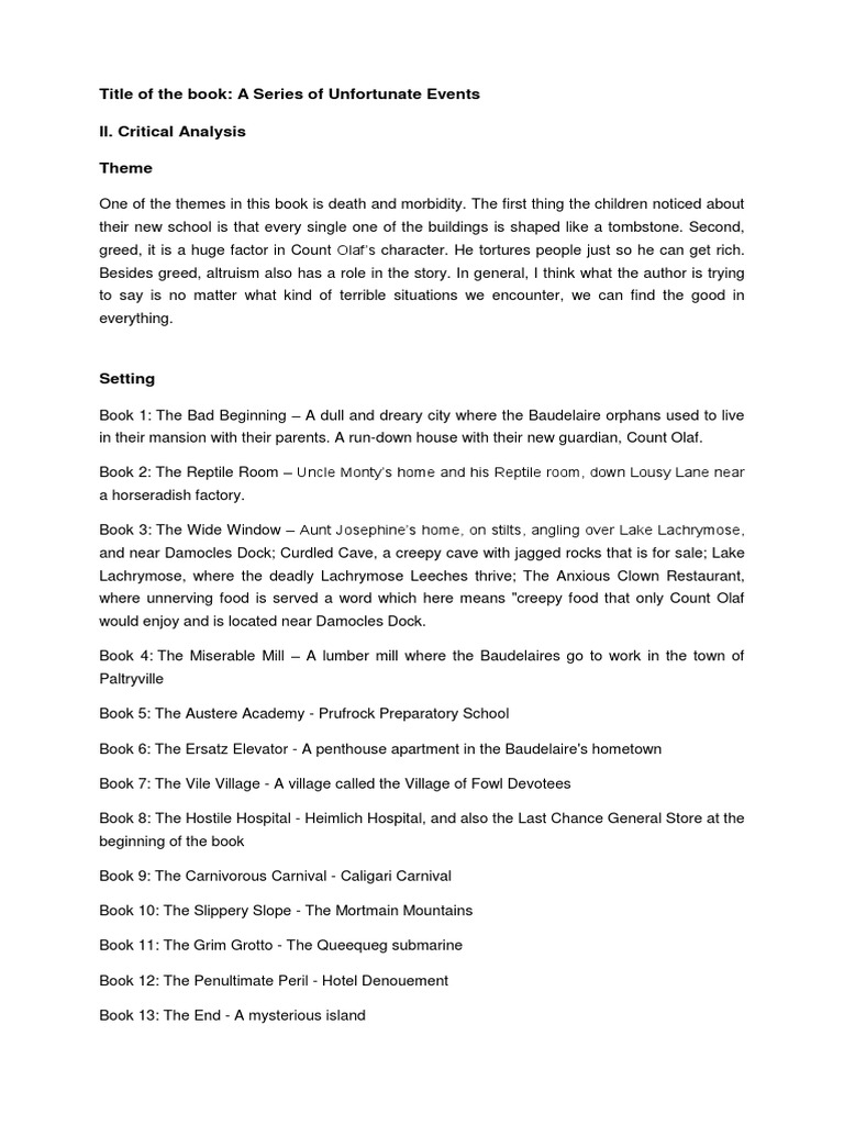 Critical Analysis For The Austere Academy | PDF | A Series Of ...