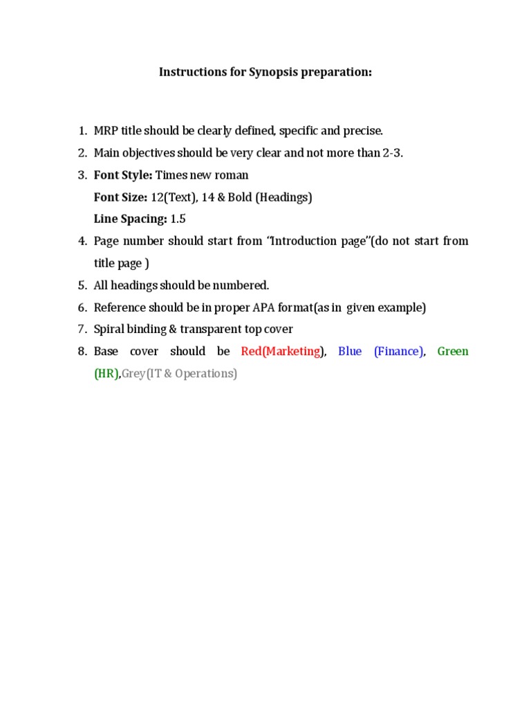 Instructions For Synopsis Preparation | PDF
