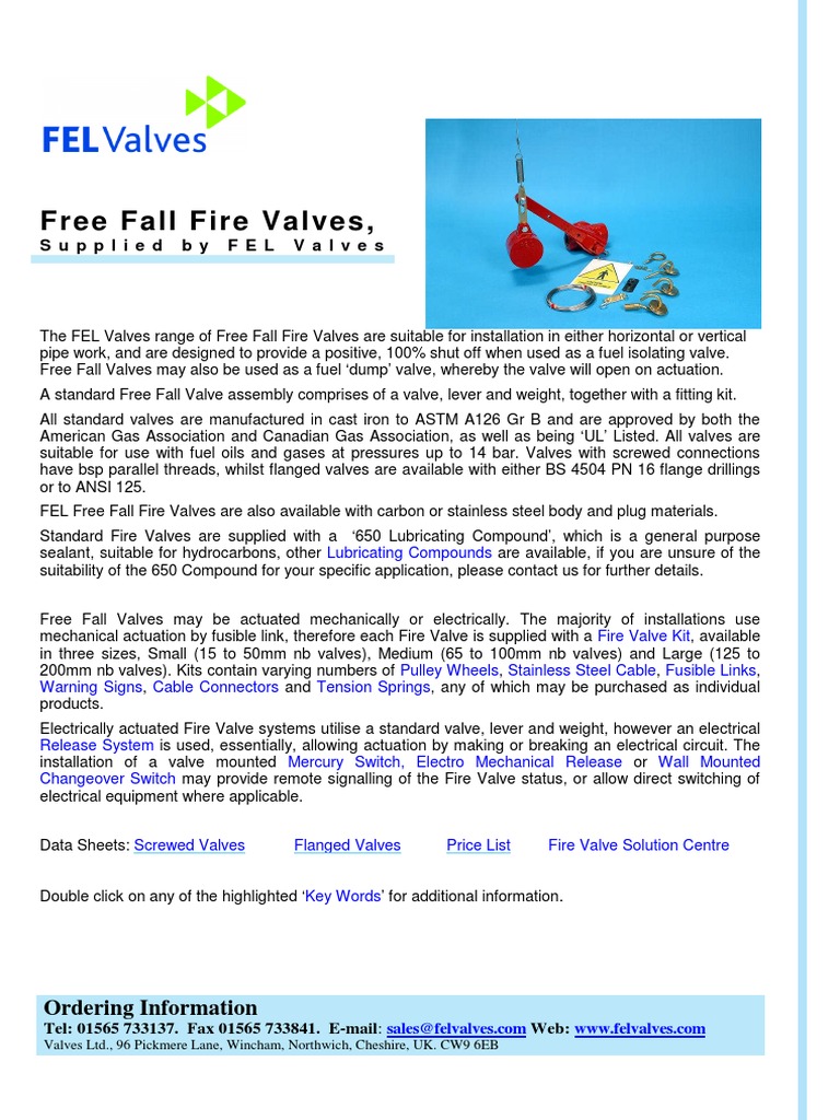 Free Fall Fire Valve Overview and Specs | PDF | Valve | Electrical ...