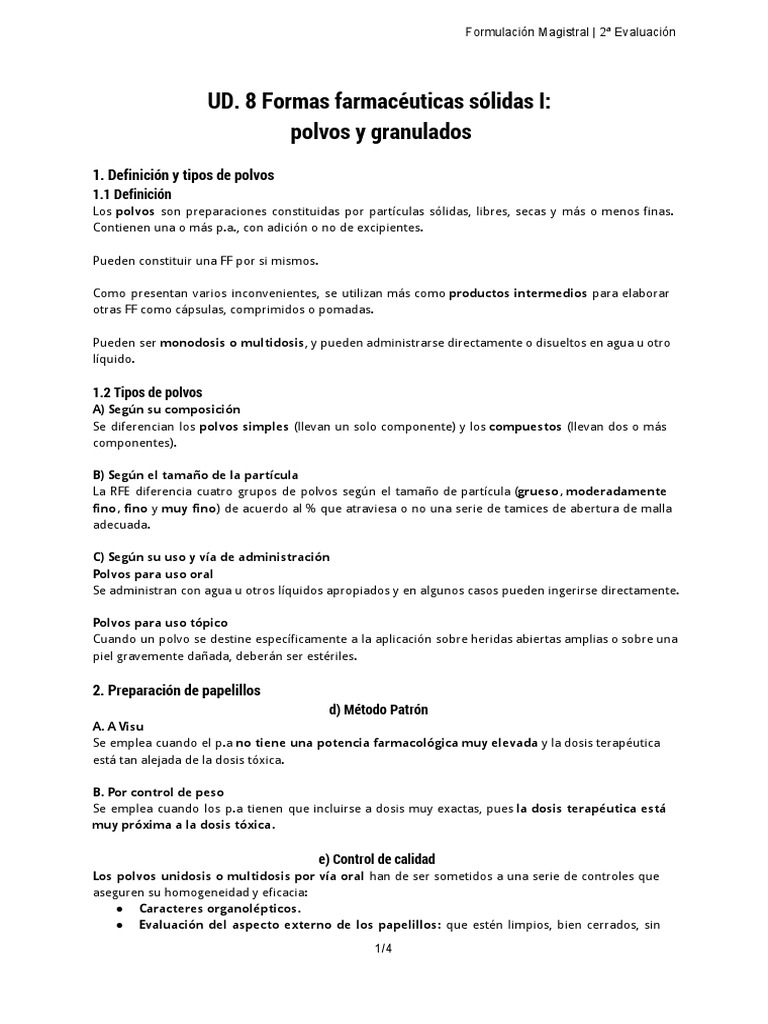 UD 8 Formas Farmacéuticas Sólidas I - Polvos y Granulados | PDF ...