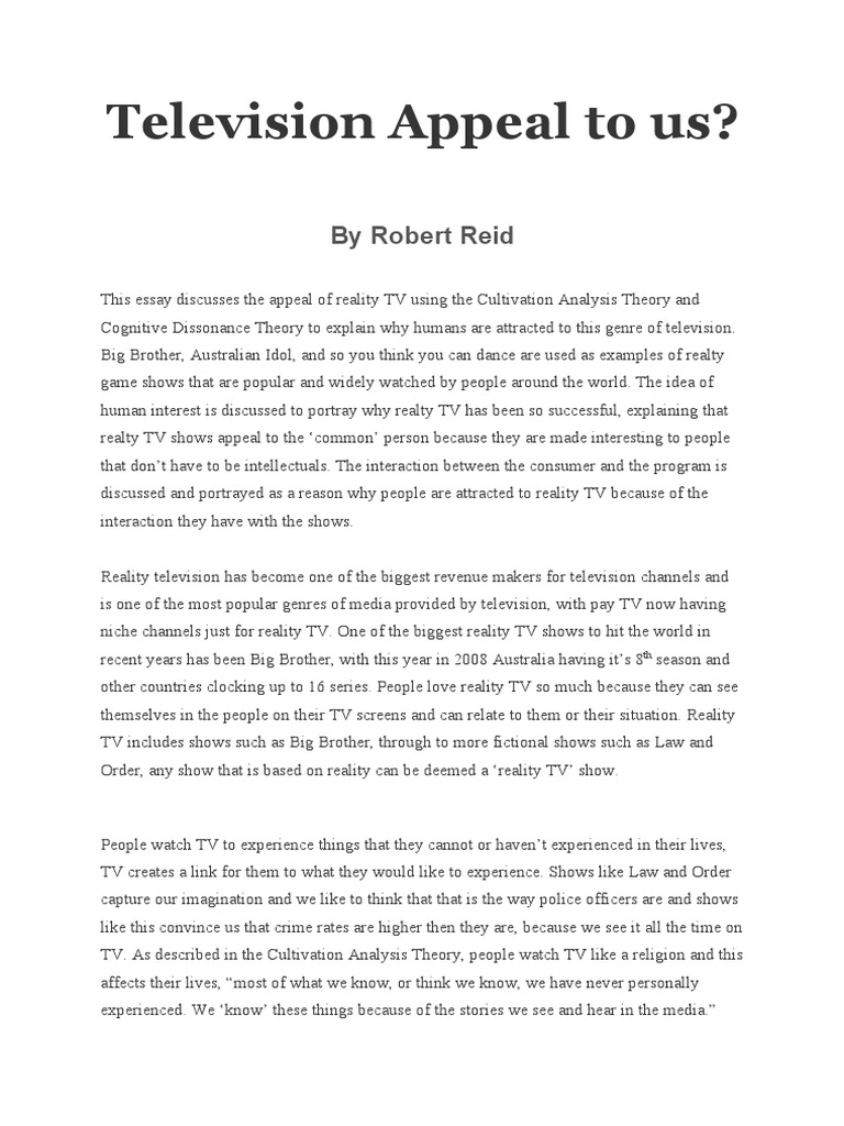 Reality TV Shows Effect On People | PDF | Reality Television | Television