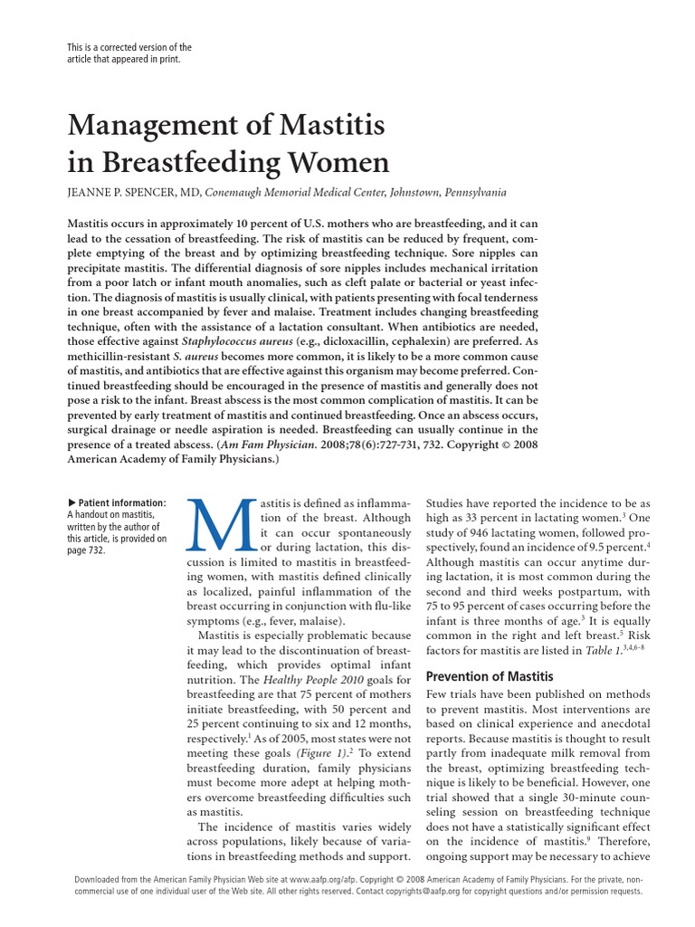 Management Mastitis | PDF | Breastfeeding | Diseases And Disorders