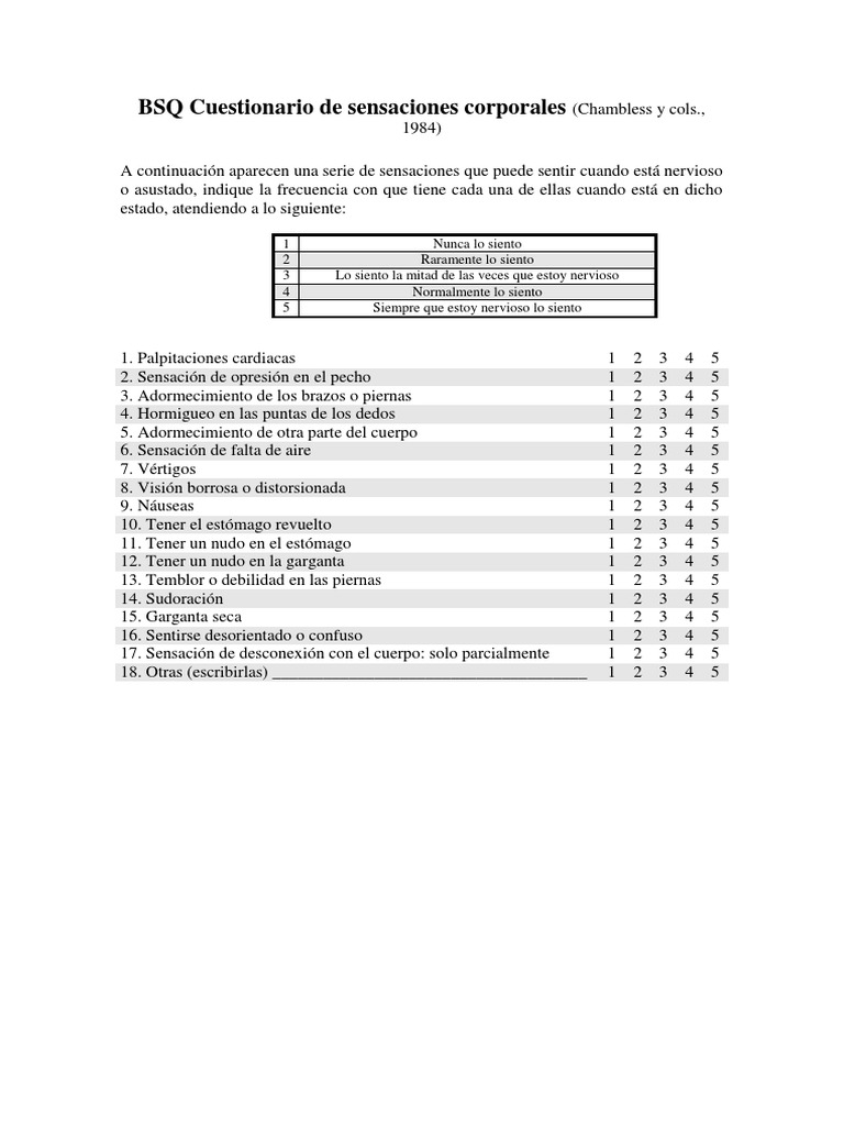 BSQ Cuestionario de Sensaciones Corporales | PDF