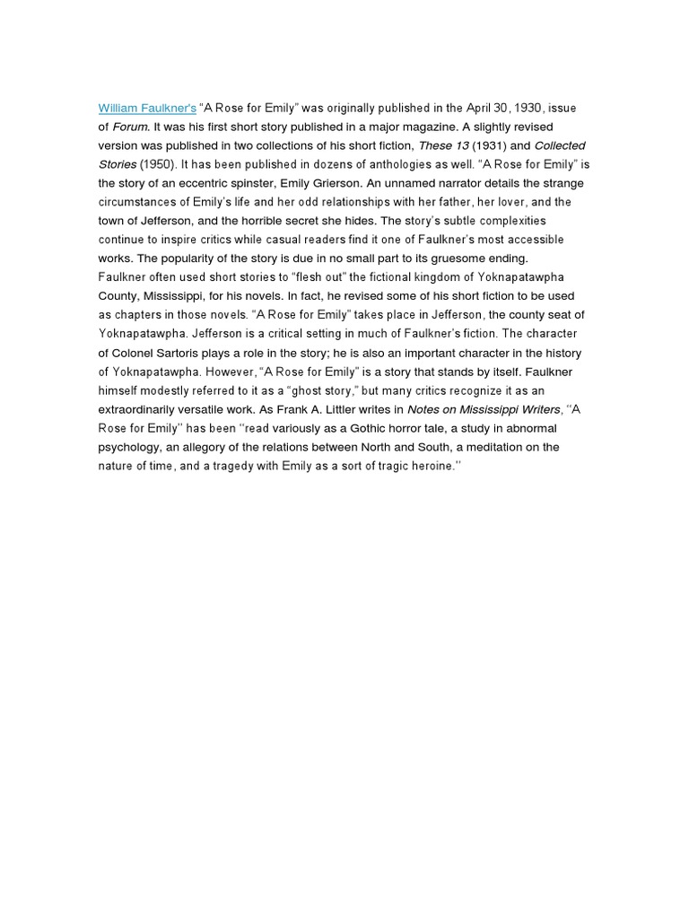 Analysis of Faulkner's A Rose for Emily | PDF