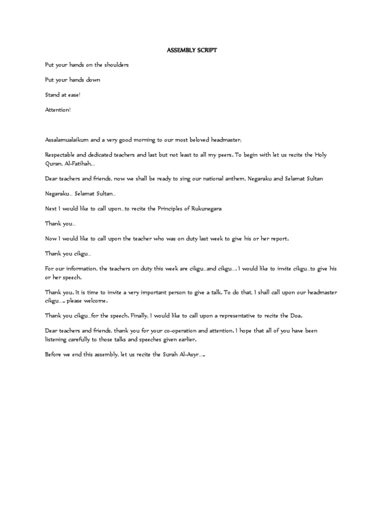Assembly Script Skrip Perhimpunan Sekolah | PDF