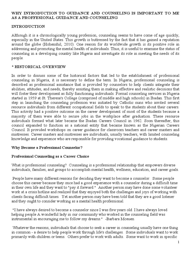 Why Introduction To Guidance and Counseling Is Important To Me As A ...