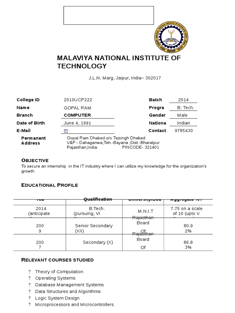 MNIT Format Resume-1